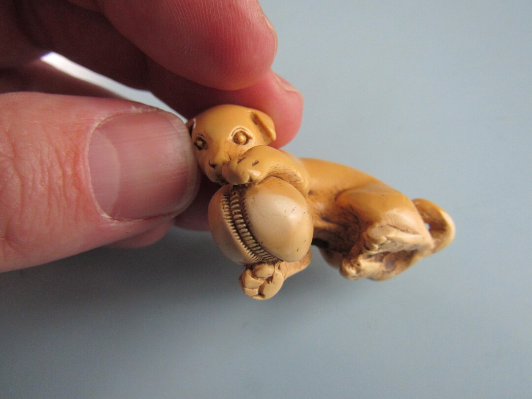 Vintage Carved Resin Netsuke Dog With Ball MFA Museum of Fine Arts Free ...