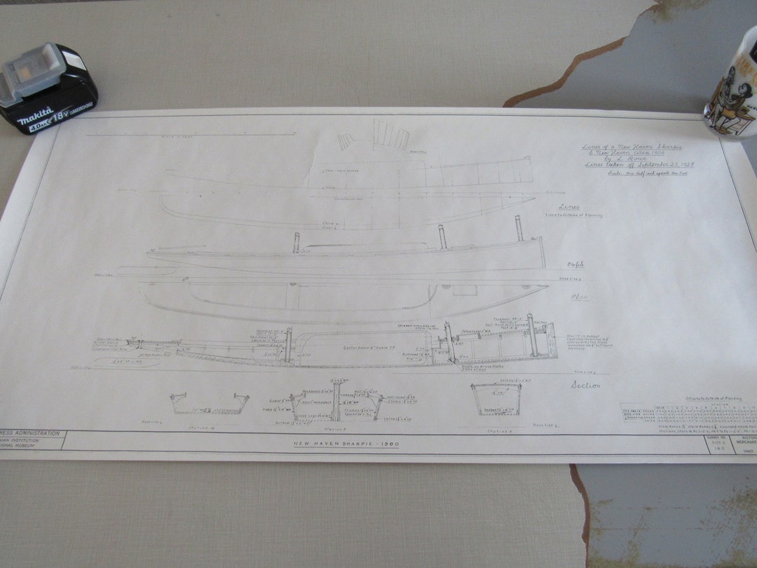 Vintage New Haven Sharpie Ship Vessel Blueprints Historic American ...