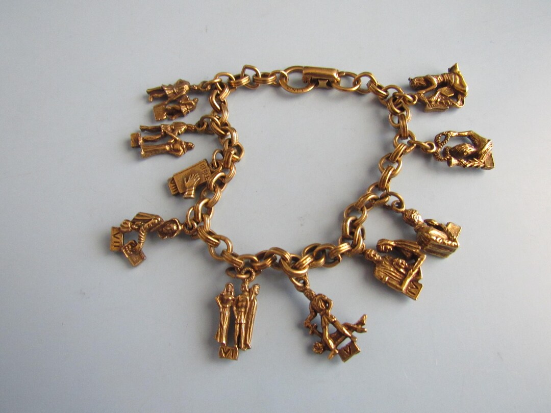 Vintage Coro Gold Tone Ten Commandments Charm Bracelet Free Shipping - Etsy