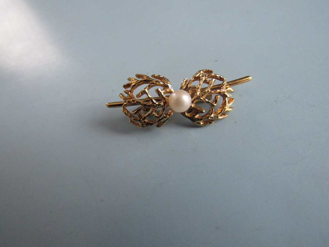 Vintage Gold Tone Wells Sterling Silver Pin Brooch With Pearl Free ...