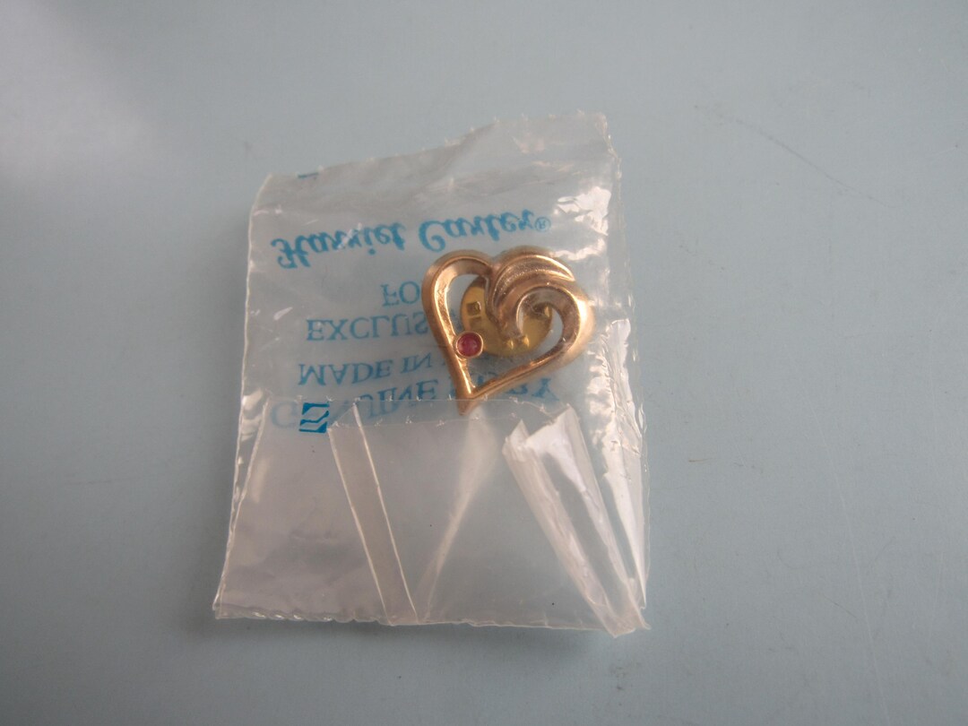 Vintage Harriet Carter Gold Tone Heart Pin With Ruby New Old Stock Free ...