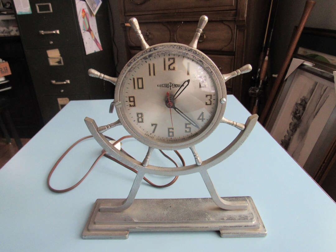 Vintage Electro Pendulum Ship's Wheel Electric Mantle Clock Nautical ...