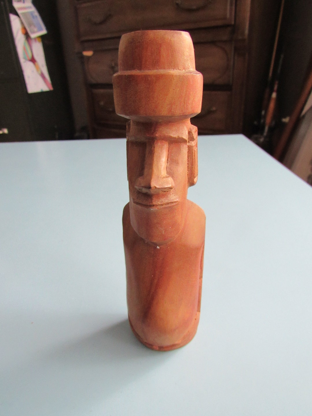 Vintage Carved Wooden Moai Figurine Statue Easter Island Free Shipping ...