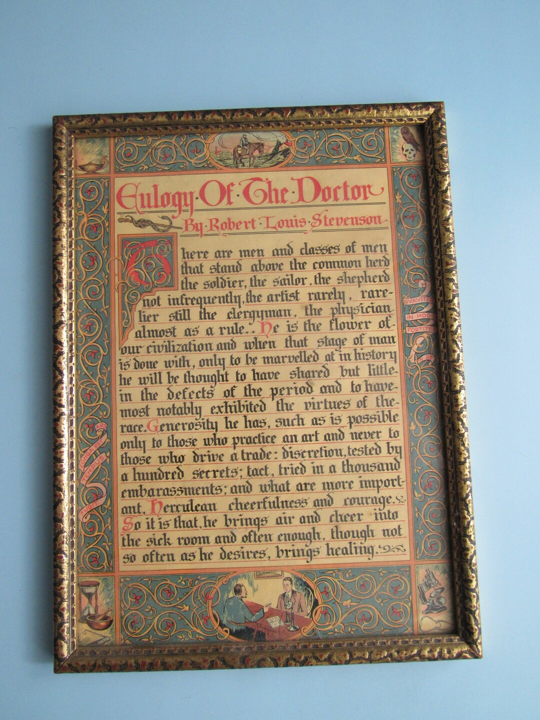 Vintage Eulogy of the Doctor by Robert Louis Stevenson Framed ...