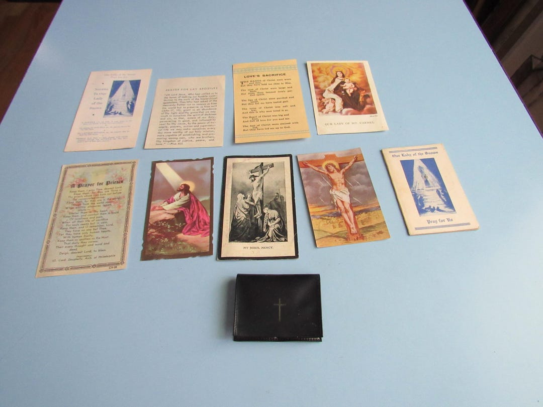 Lot of Vintage Catholic Prayer Cards & 2 Tiny Figurines Free Shipping ...