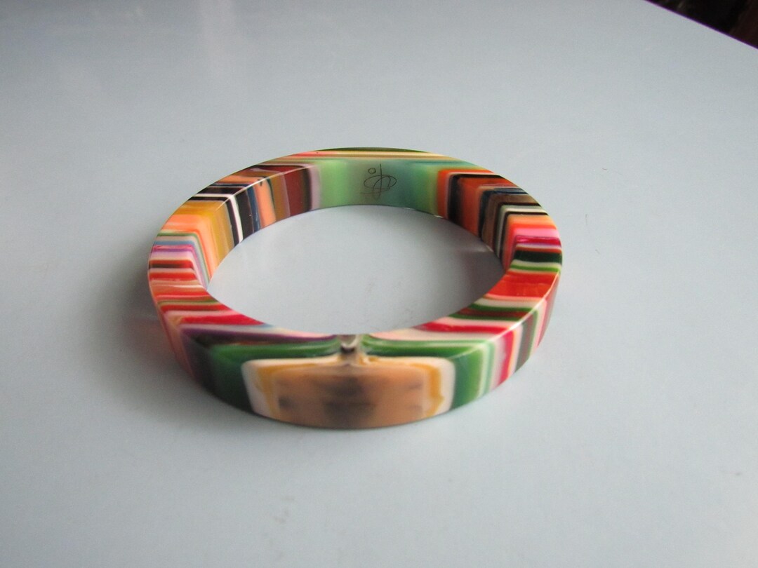 Vintage Sobral Rainbow Resin Bangle Bracelet Free Shipping - Etsy