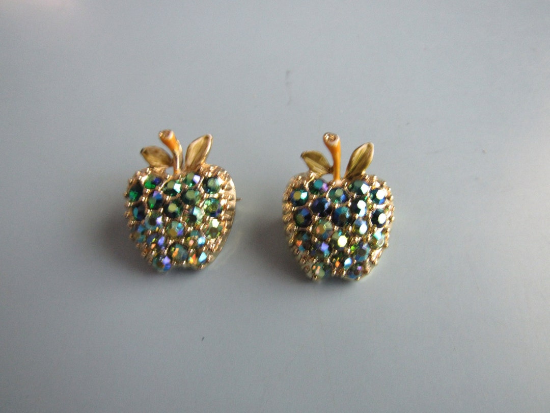 Lot of 2 Vintage Rhinestone Apple Brooches Pins Free Shipping - Etsy