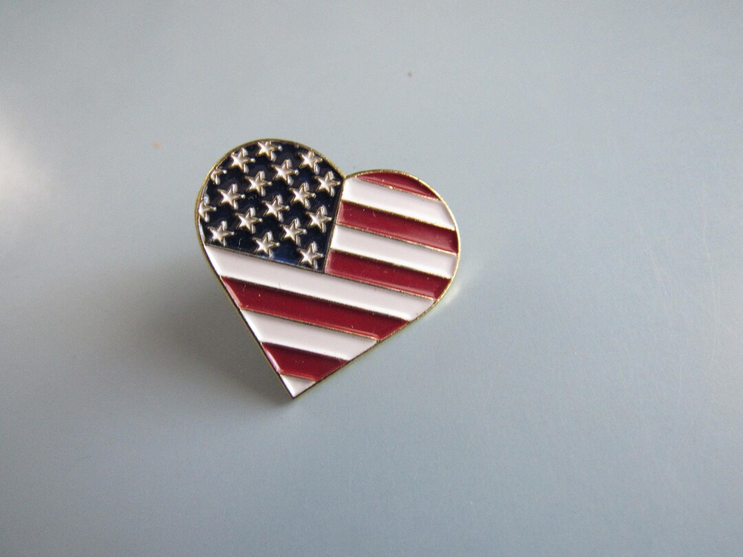 Vintage Patriotic Gold Tone Heart Flag Pin Free Shipping - Etsy