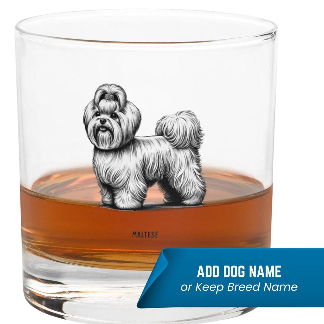 Personalized Maltese Dog Whiskey Glass: Custom Bourbon Cocktail Rocks ...
