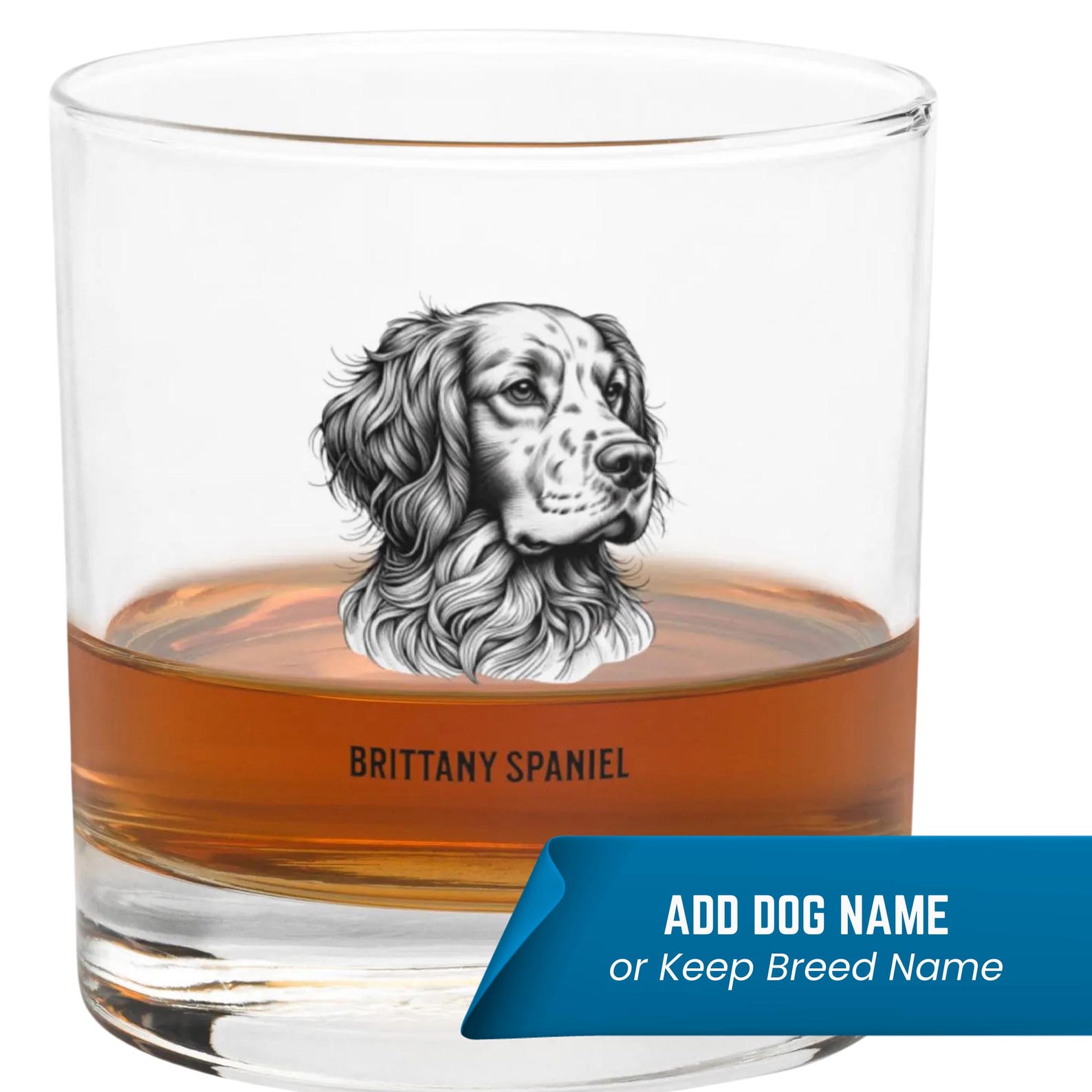 Custom Whiskey Glass Personalized Brittany Spaniel Dog Breed Whiskey ...