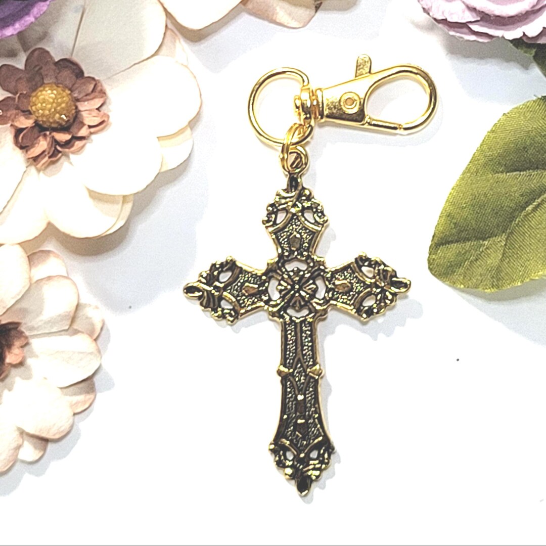 Gold Cross Zipper Pull or Scissor Fob | Christian Project Bag Charm - Etsy