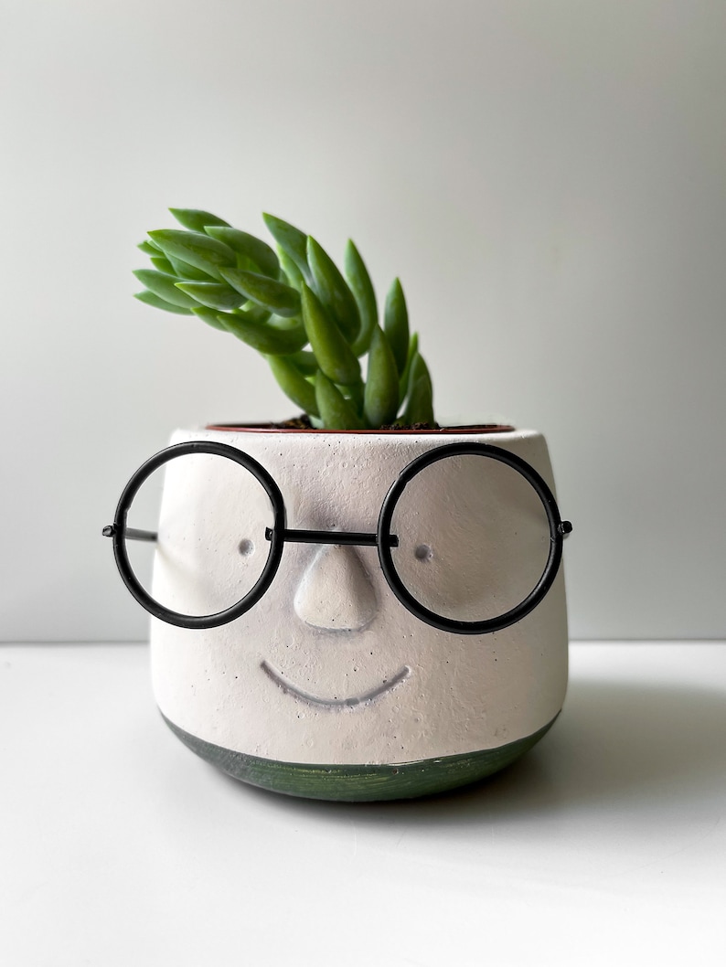 Small Face Pot With Eye Glasses ~ Head Planter ~ Nerd ~ Head Pot ...
