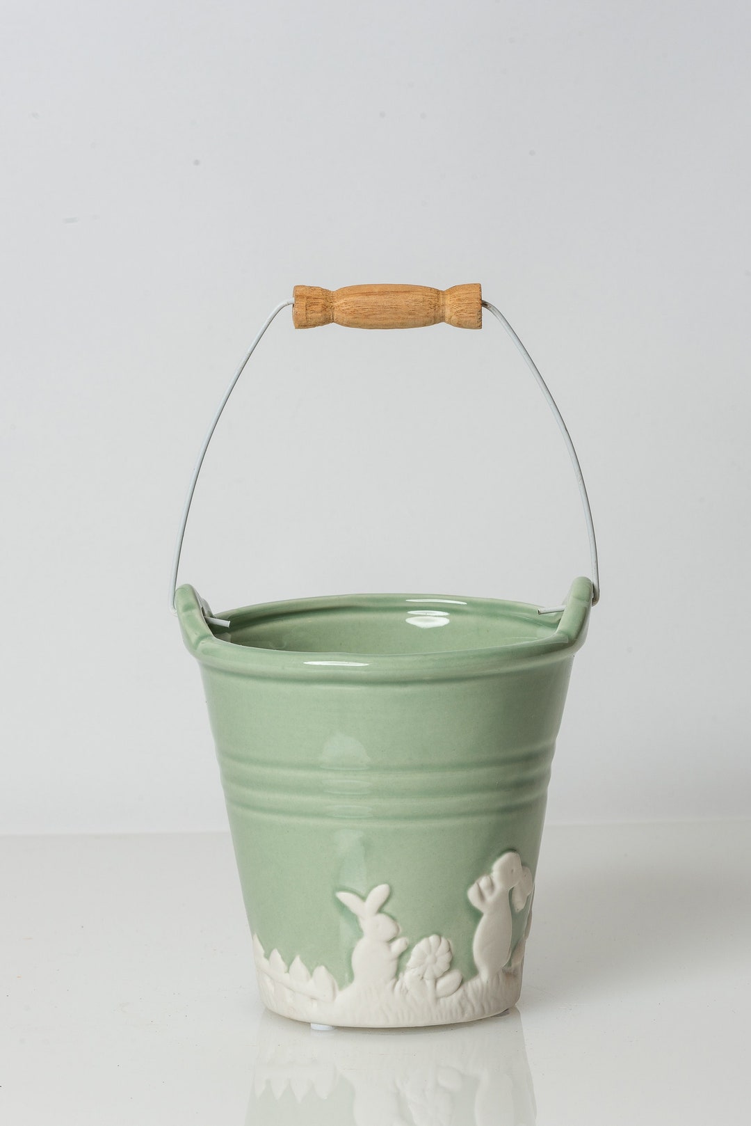 Large Porcelain Bunny Bucket, Rabbit Bucket, Bunny Pail, Easter Basket ...