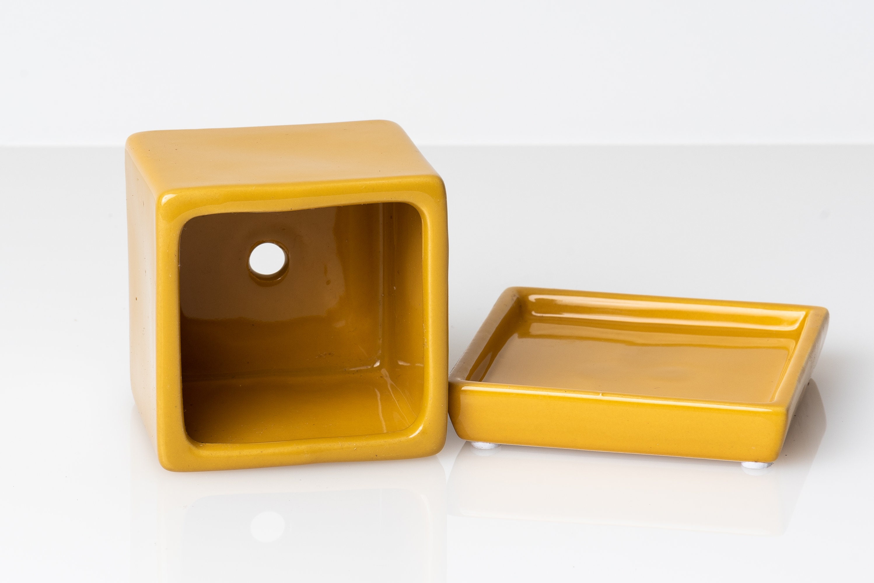 Yellow Colorful Cube Ceramic Planter With Saucer Cube - Etsy
