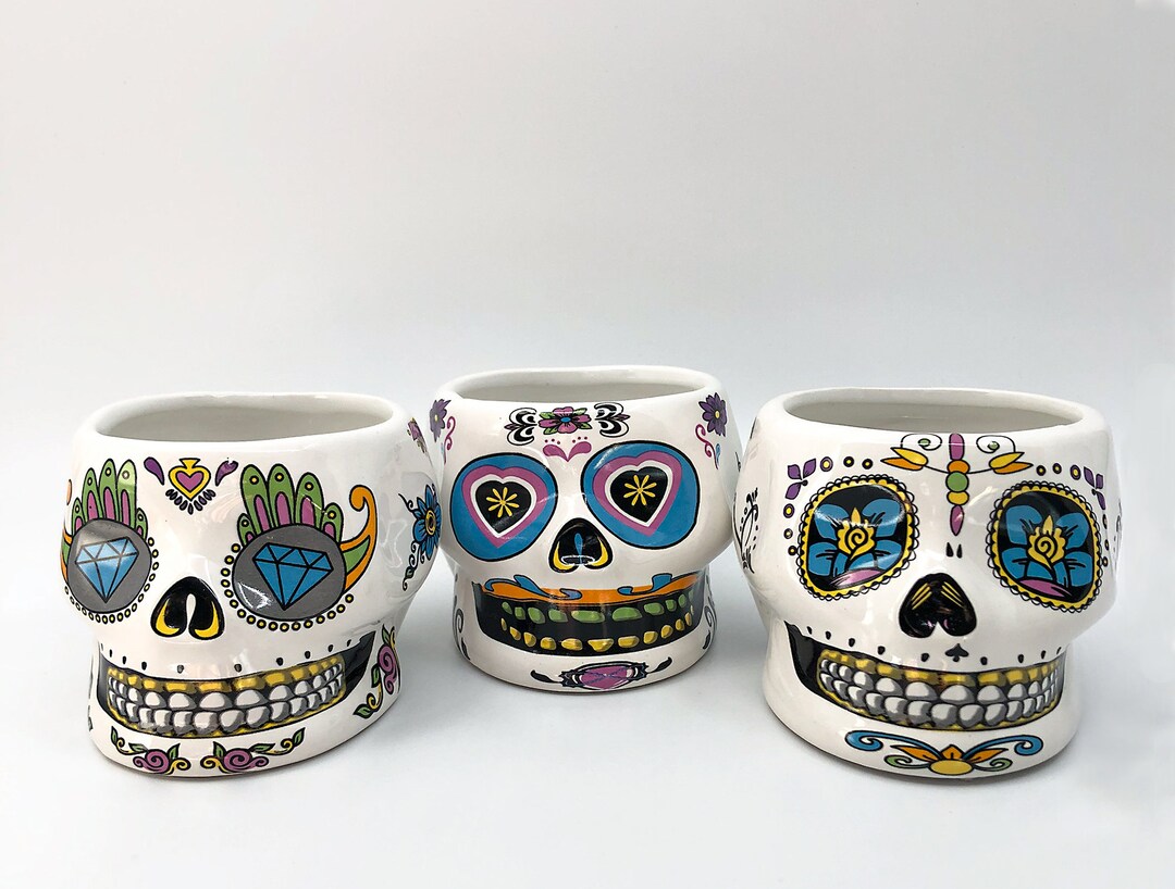 Halloween Pot, Skull Pot, Halloween Planter, Head Pot, Sugar Skull Pot ...