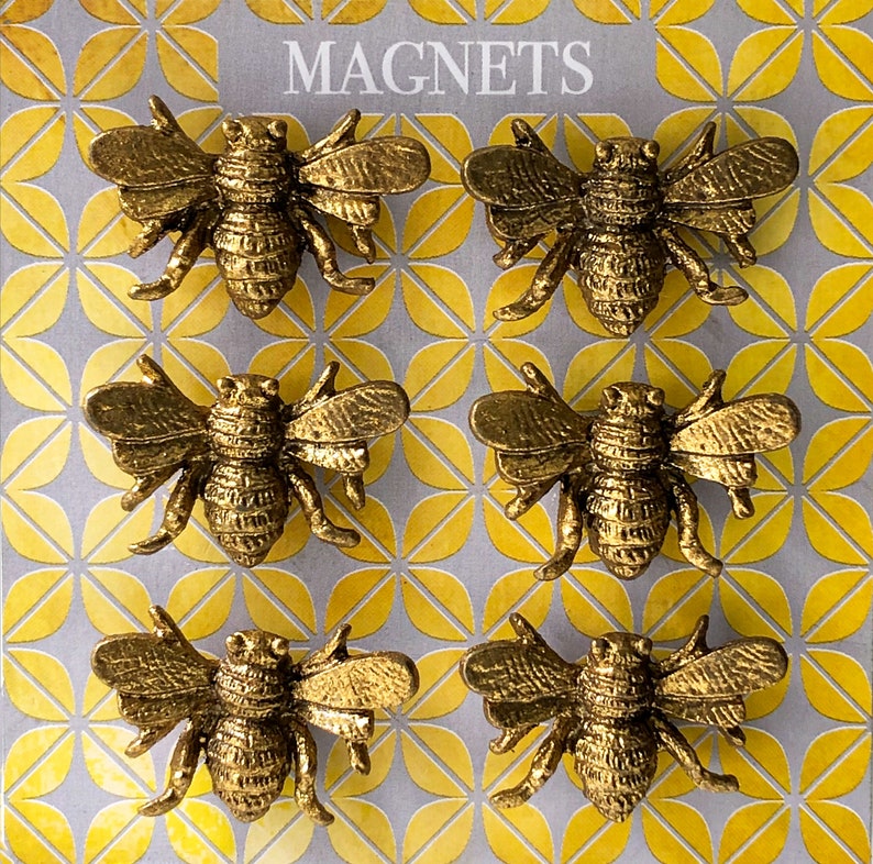 Set of Six Gilt Bee Magnets, Honeybee Magnets, Fancy Magnets, Office ...