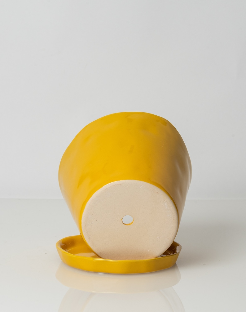 Large Yellow Planter, 4 Inch Pot, Ceramic Pot With Saucer, 4 Inch ...