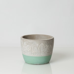 4 Inch Teal Forrest Pot, Tree Pot, 4 Inch Pot, Cache Pot, Etched Pot ...