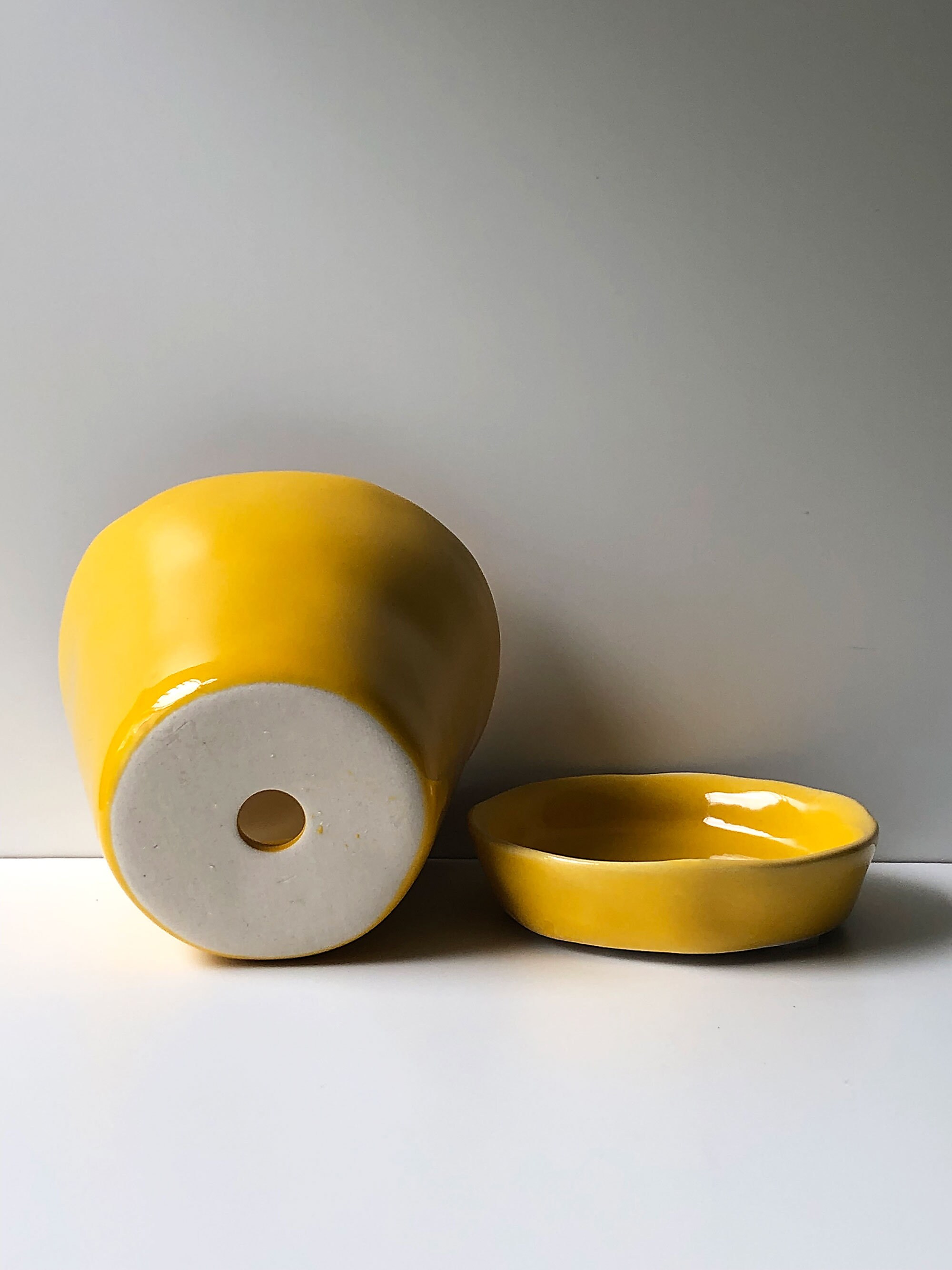 Small Yellow Ceramic Planter With Saucer Small Planter Small - Etsy