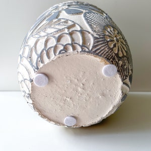 Small Gray Pot With Floral Design, 4" Planter, 3D Pot, Pot With Raised ...