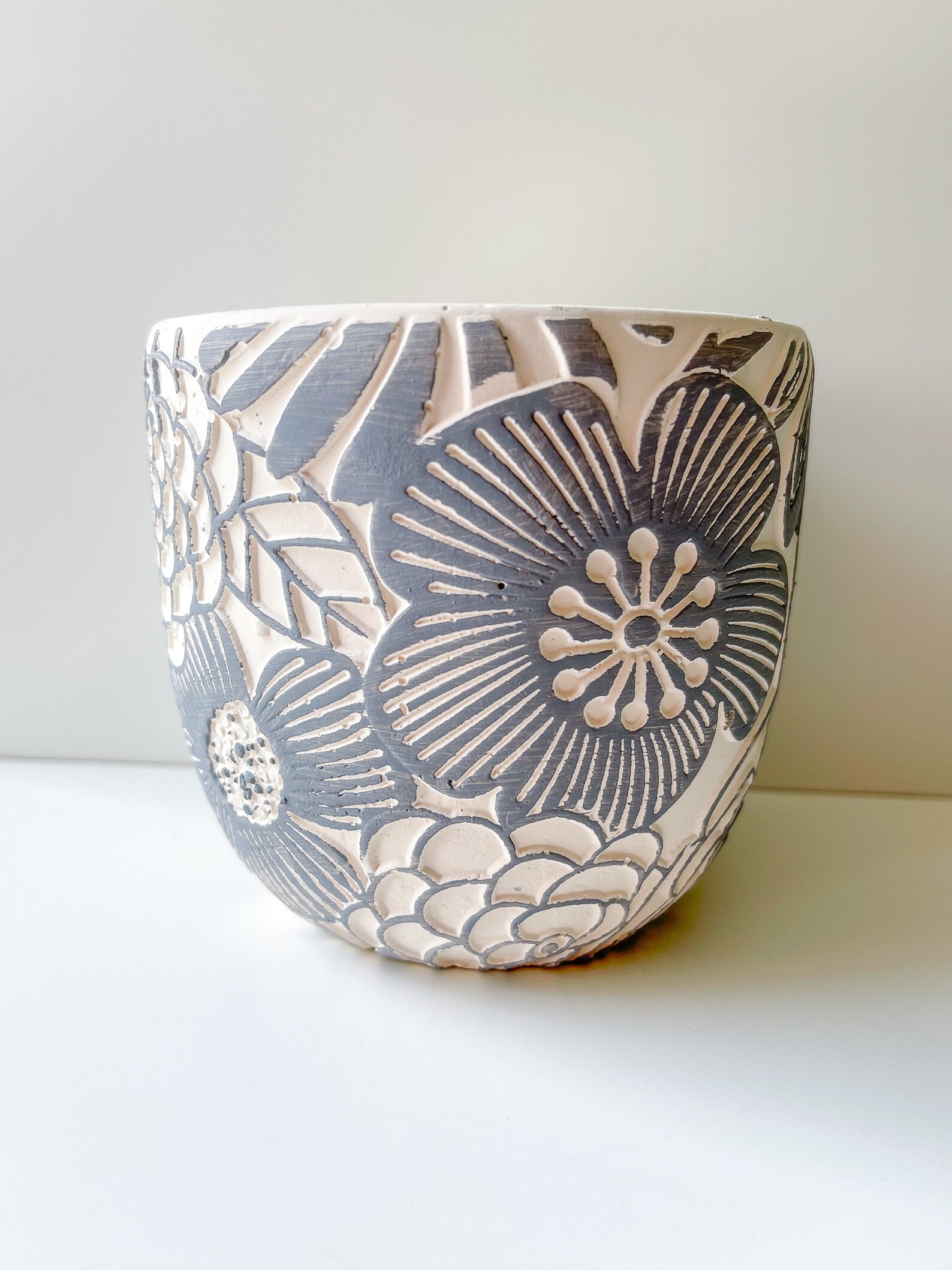 Large Gray Pot With Floral Design Embossed Pot 5 Pot | Etsy