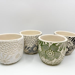 Small Gray Pot With Floral Design, 4" Planter, 3D Pot, Pot With Raised ...