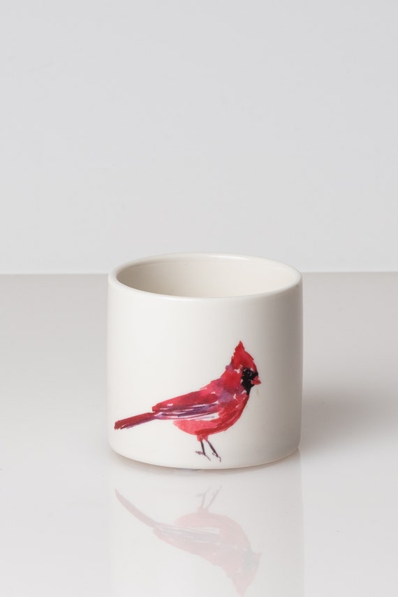 Small White Planter With Cardinal Christmas Planter Small | Etsy