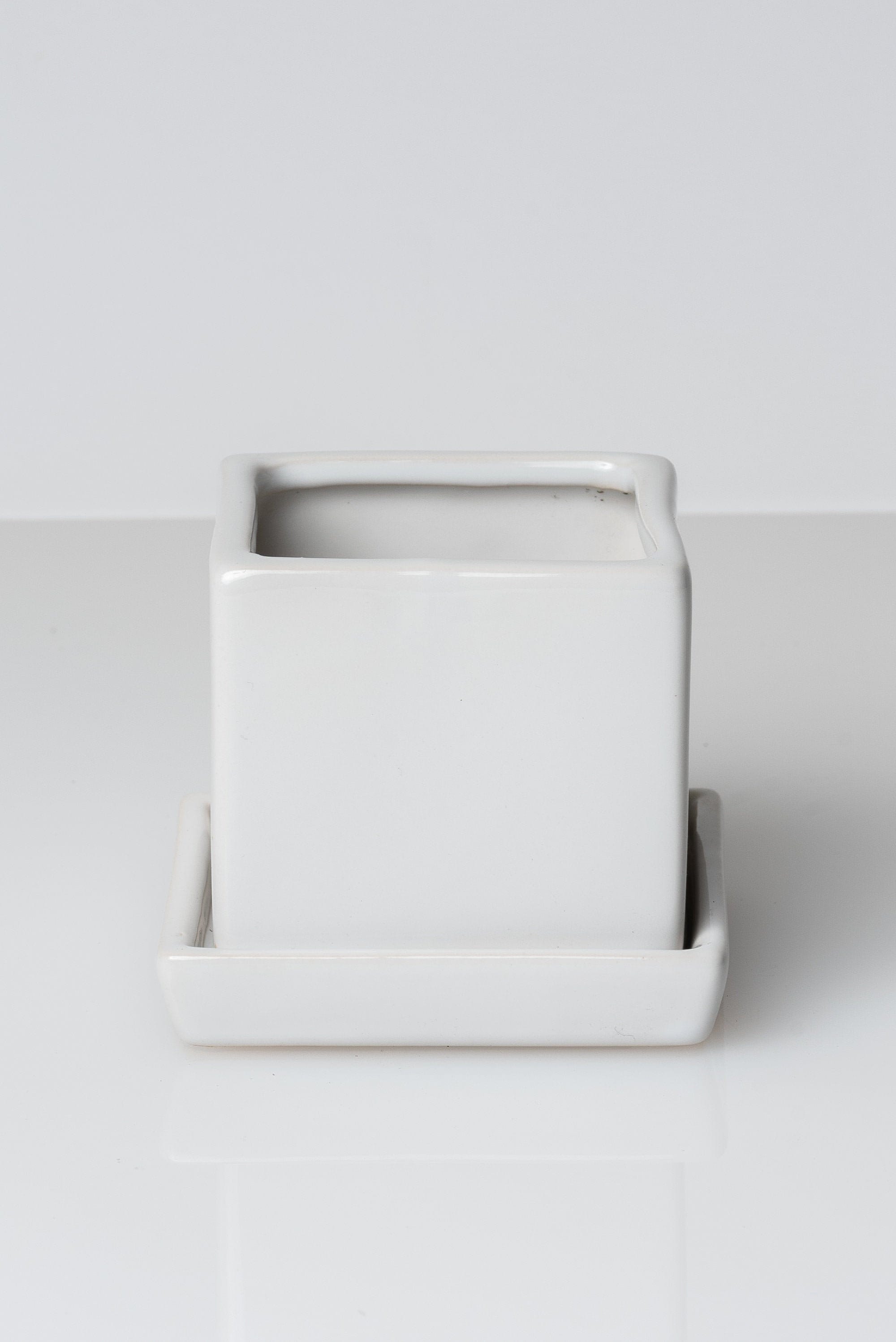 Small White Cube Planter with Saucer Square Ceramic Pot | Etsy