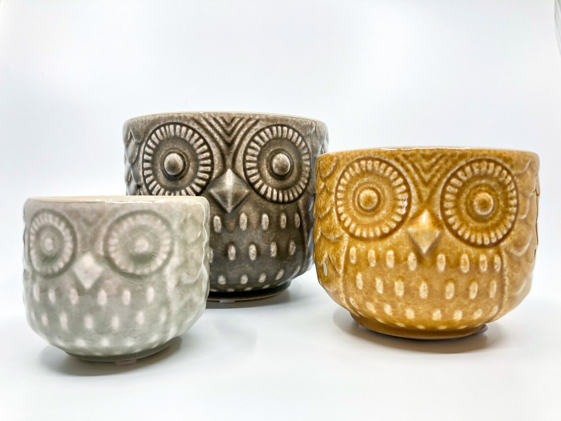Set of Three Owl Pots in Graduated Sizes: 2.5 Inch 3.5 Inch - Etsy