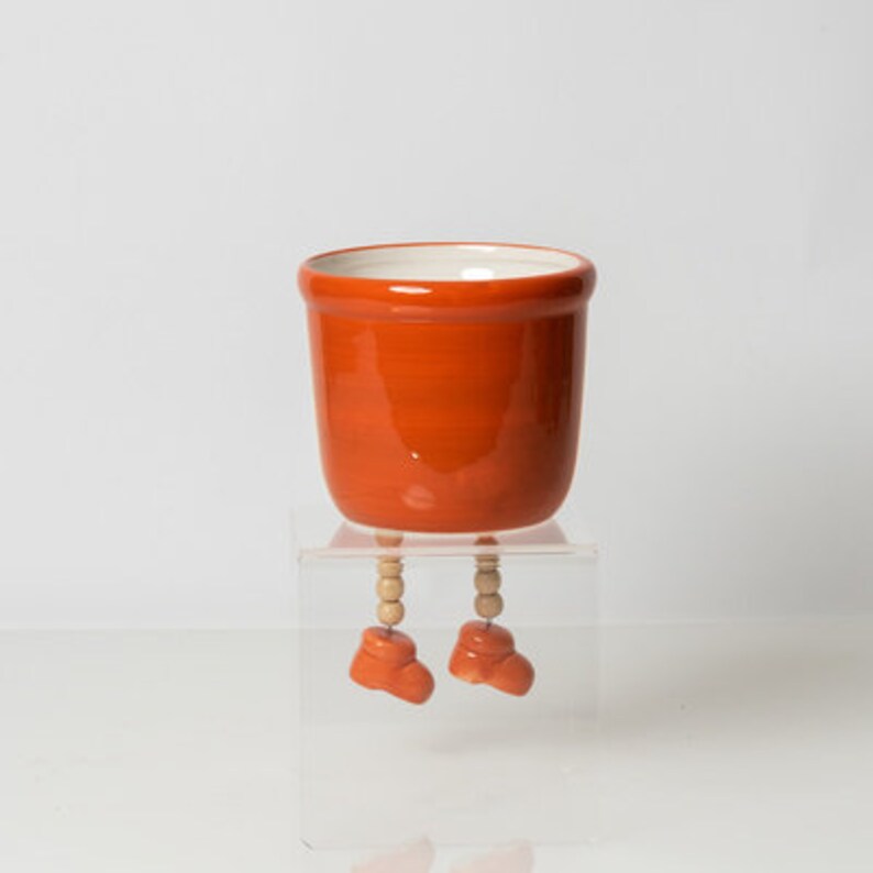Winking Face Pot ~ Orange Sitter Pot With Dangling Legs ~ A Super Cute ...