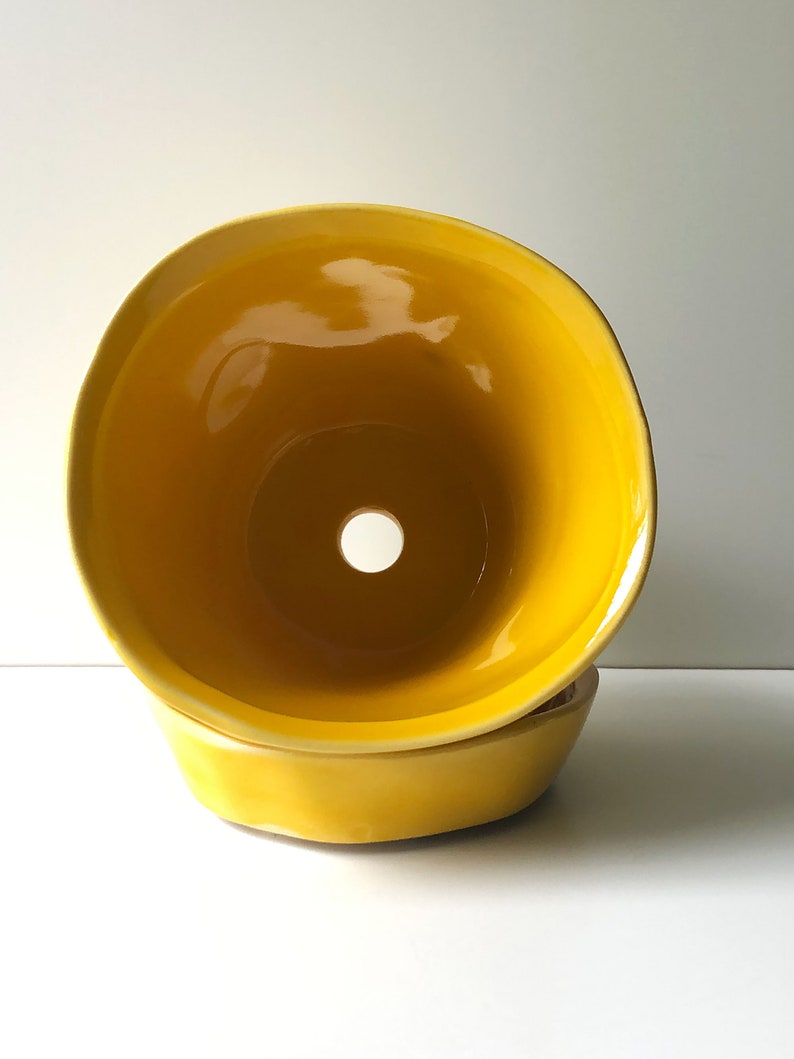 Small Yellow Ceramic Planter With Saucer Small Planter Small - Etsy