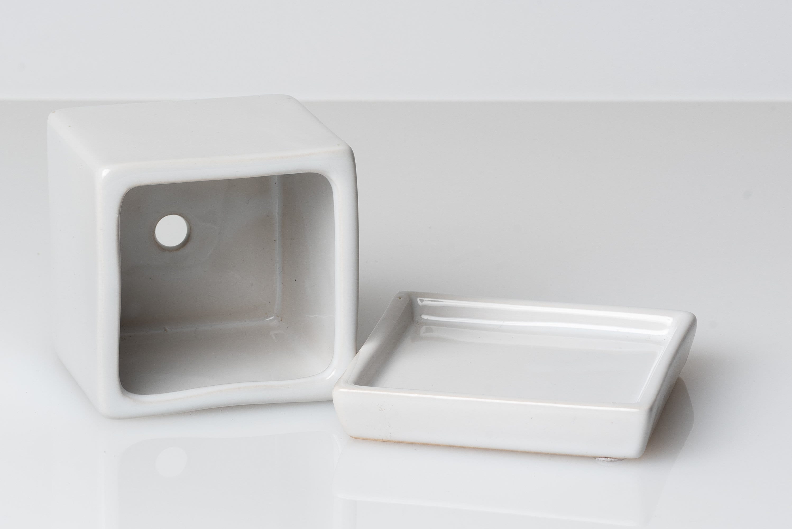 Small, White Cube Planter With Saucer ~ Square Ceramic Pot With Saucer ...