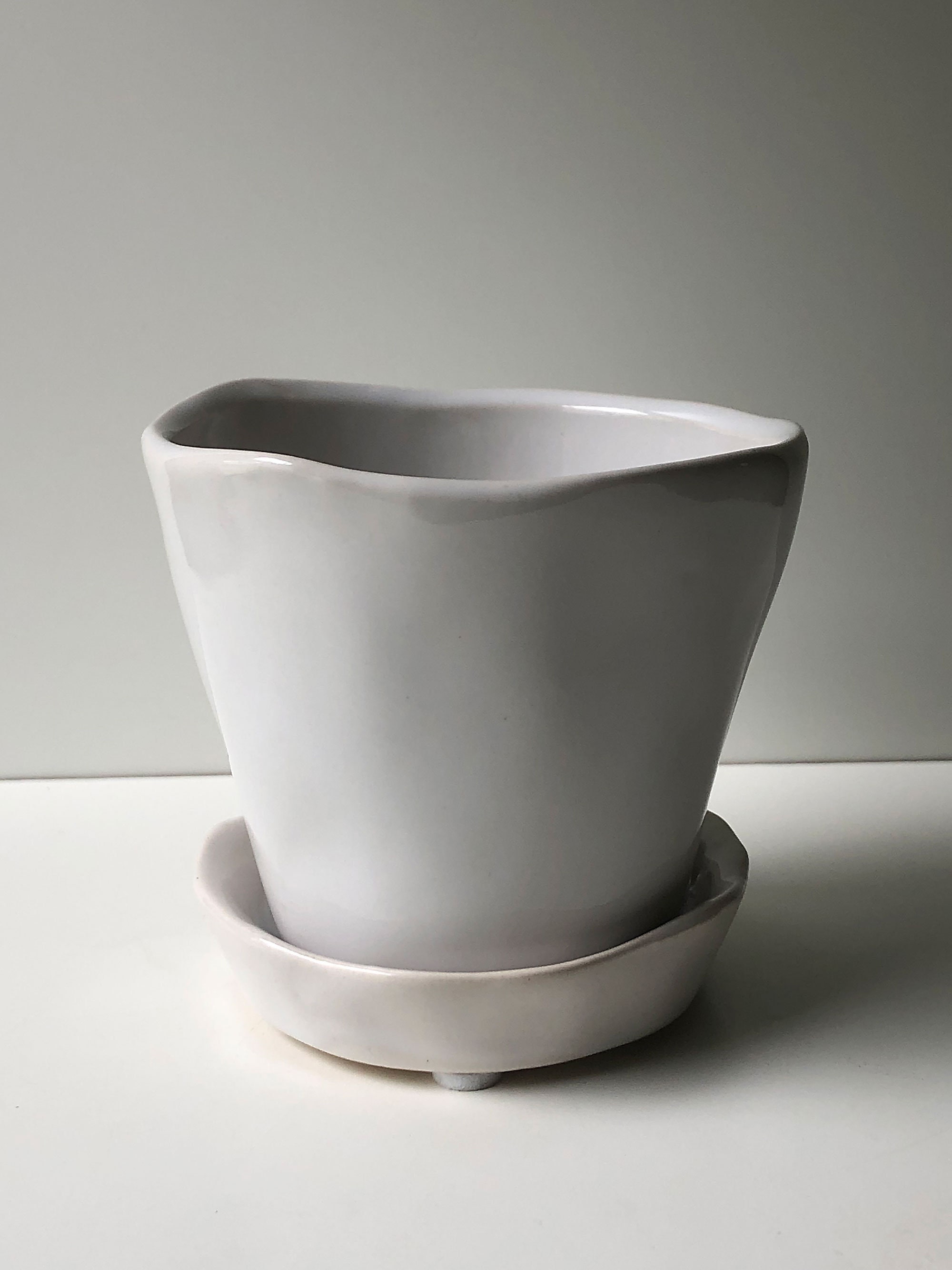 Small White Ceramic Planter with Saucer Small Planter Small | Etsy