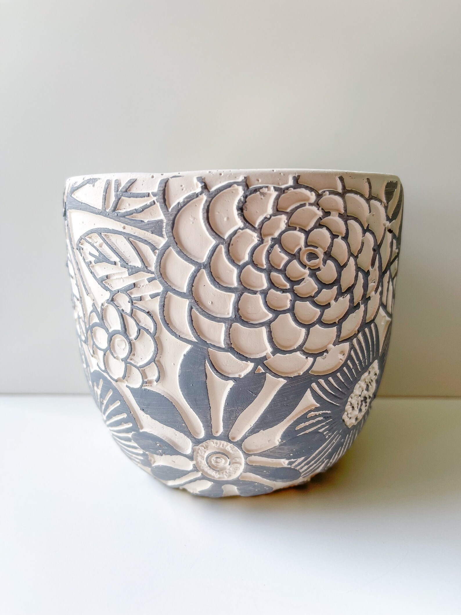 Large Gray Pot With Floral Design Embossed Pot 5 Pot | Etsy