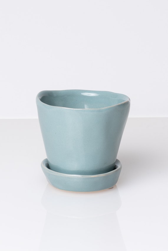 New Gray Ceramic Planter With Saucer Small Planter Small | Etsy