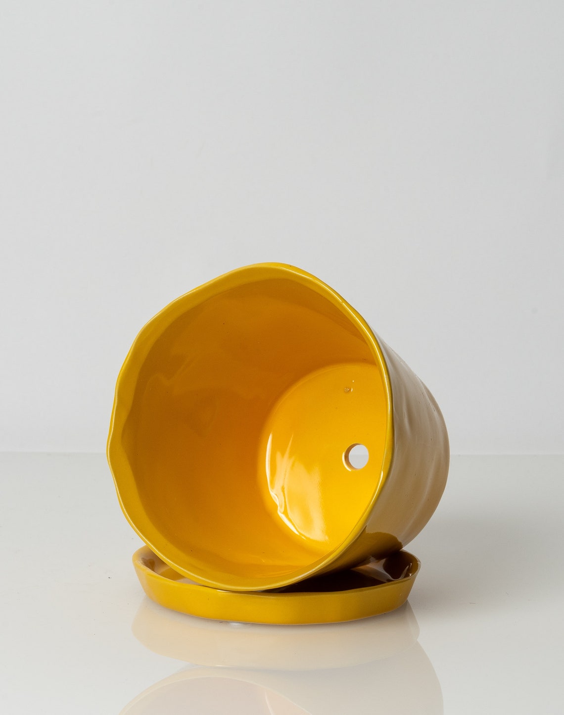 Large Yellow Planter, 4 Inch Pot, Ceramic Pot With Saucer, 4 Inch ...