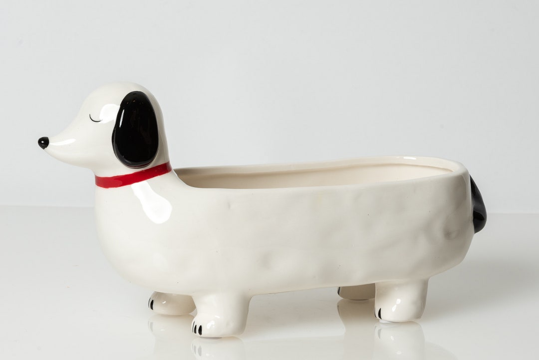 Black & White Dachshund Pot, Long Narrow Pot, Long Planter, Hotdog ...