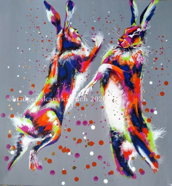 Boxing hares print mad March hares rabbits jack rabbits - Etsy.de