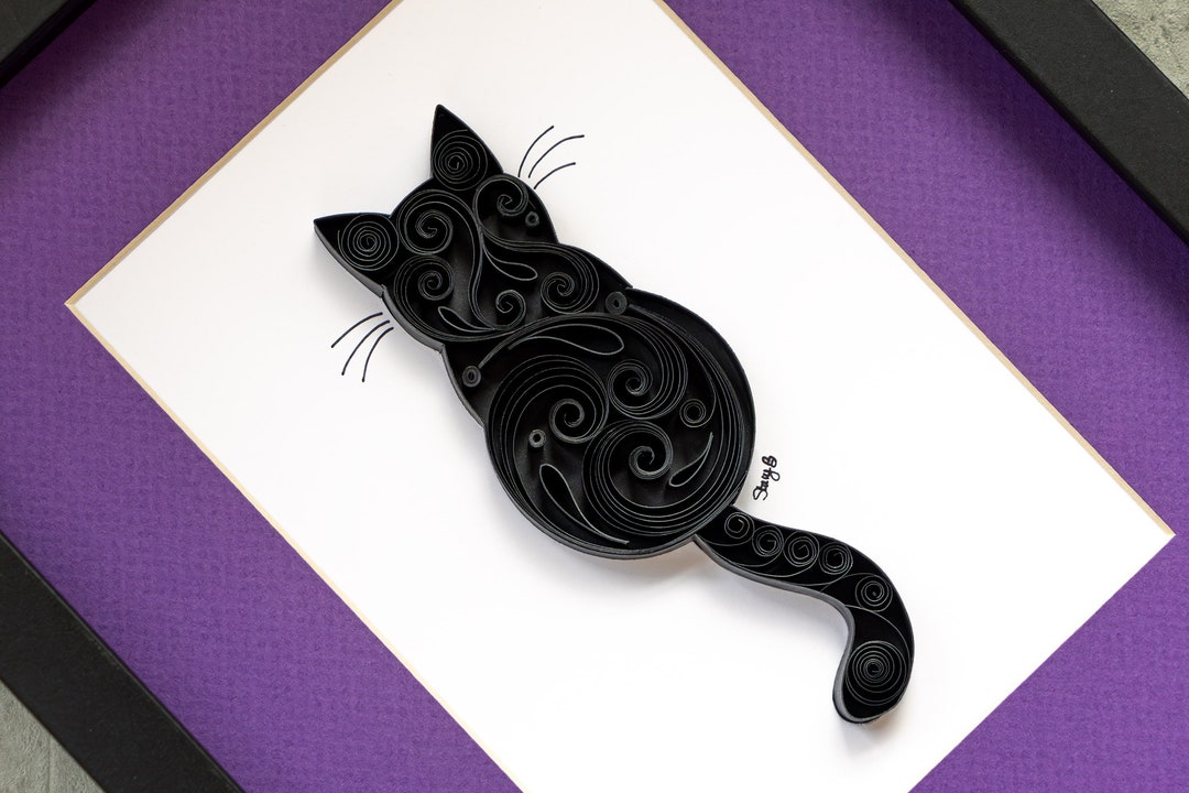 Handcrafted Quilled Scrollwork Black Cat - Original Design - Unique ...