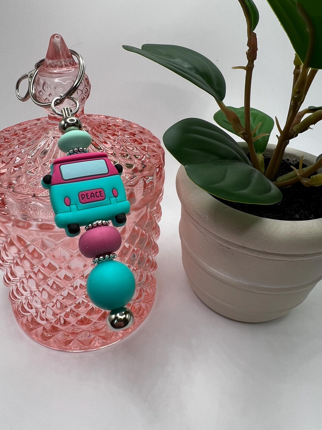 VW Bus Silicone Bead Keychain: Turquoise, Rose & Mint - Etsy