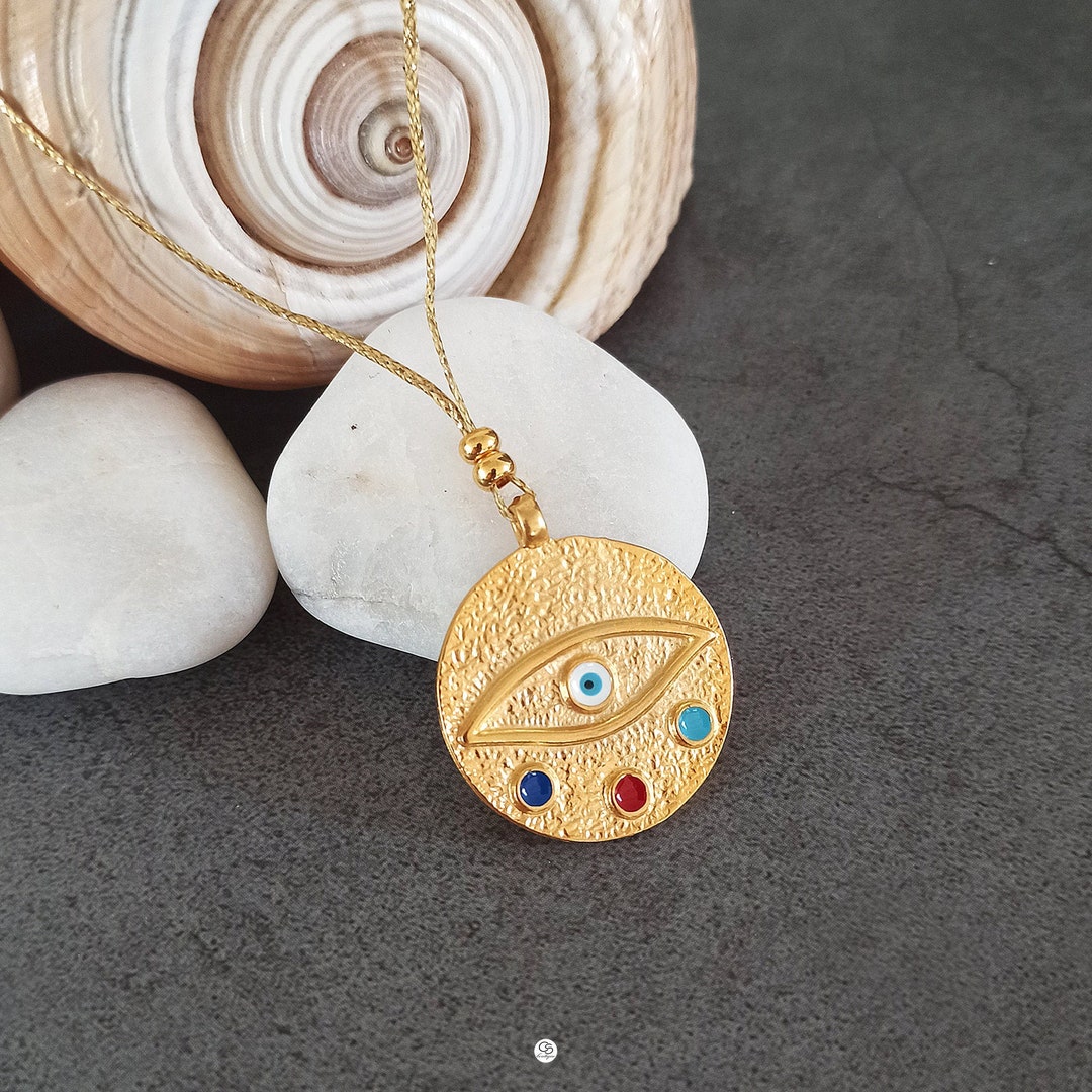 Evil Eye Necklace, Evil Eye Jewelry, Gold Evil Eye Pendant, Painted ...