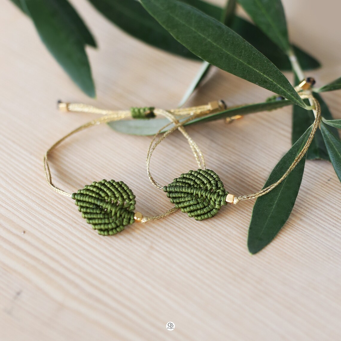 Macrame Leaf Bracelet Macrame Leaves Olive Green Color | Etsy