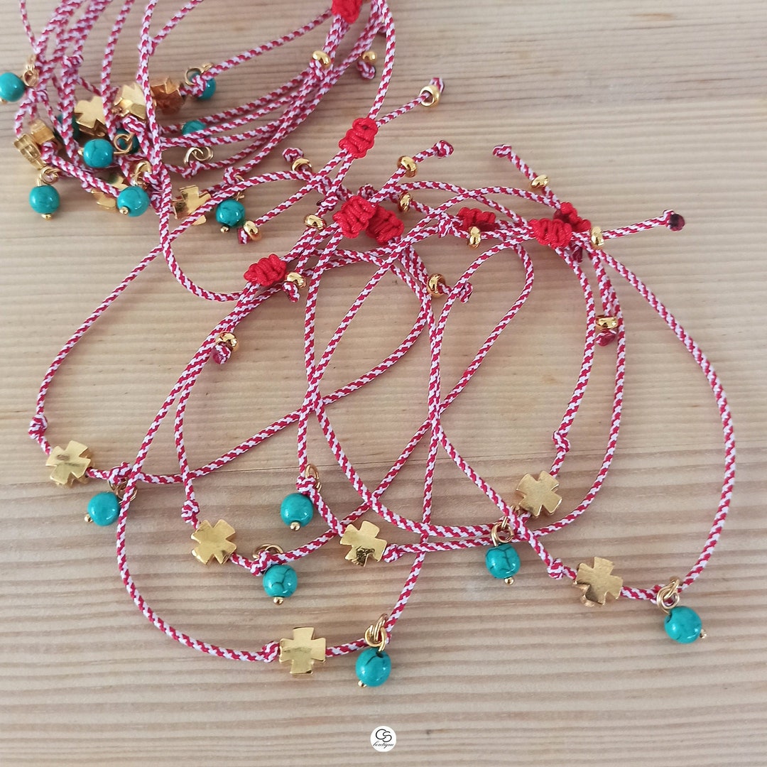 Greek Martakia, Martis Bracelet, Gold Cross Bracelet, Turquoise ...