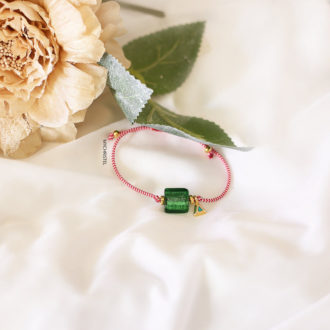 Greek Martakia, Martis Bracelet, Green Murano Bead Bracelet, Greek ...