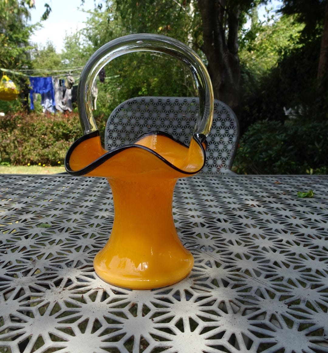 Art Deco Orange Tango Glass Basket Vase. 1930s. Czech Republic - Etsy