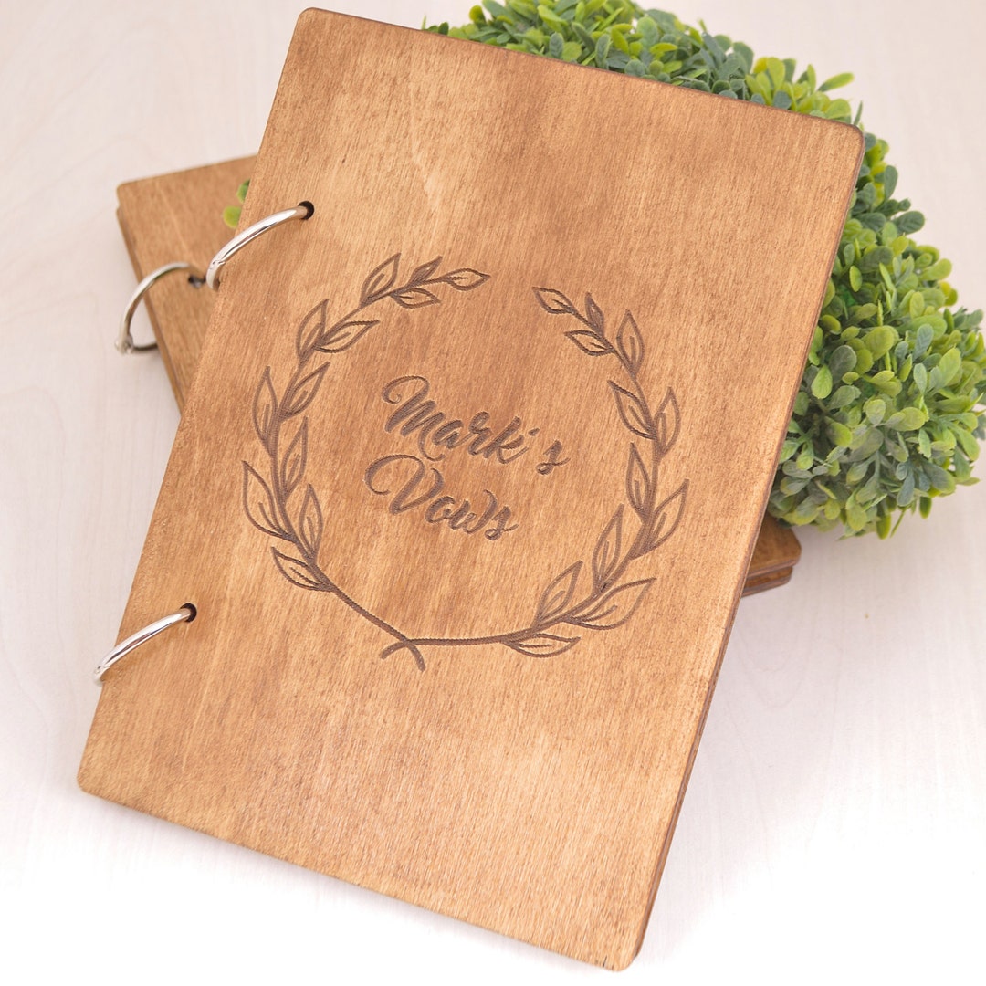 Wreath Wedding Vow Book, Vow Booklet, His and Hers Vows Wooden, Wedding ...