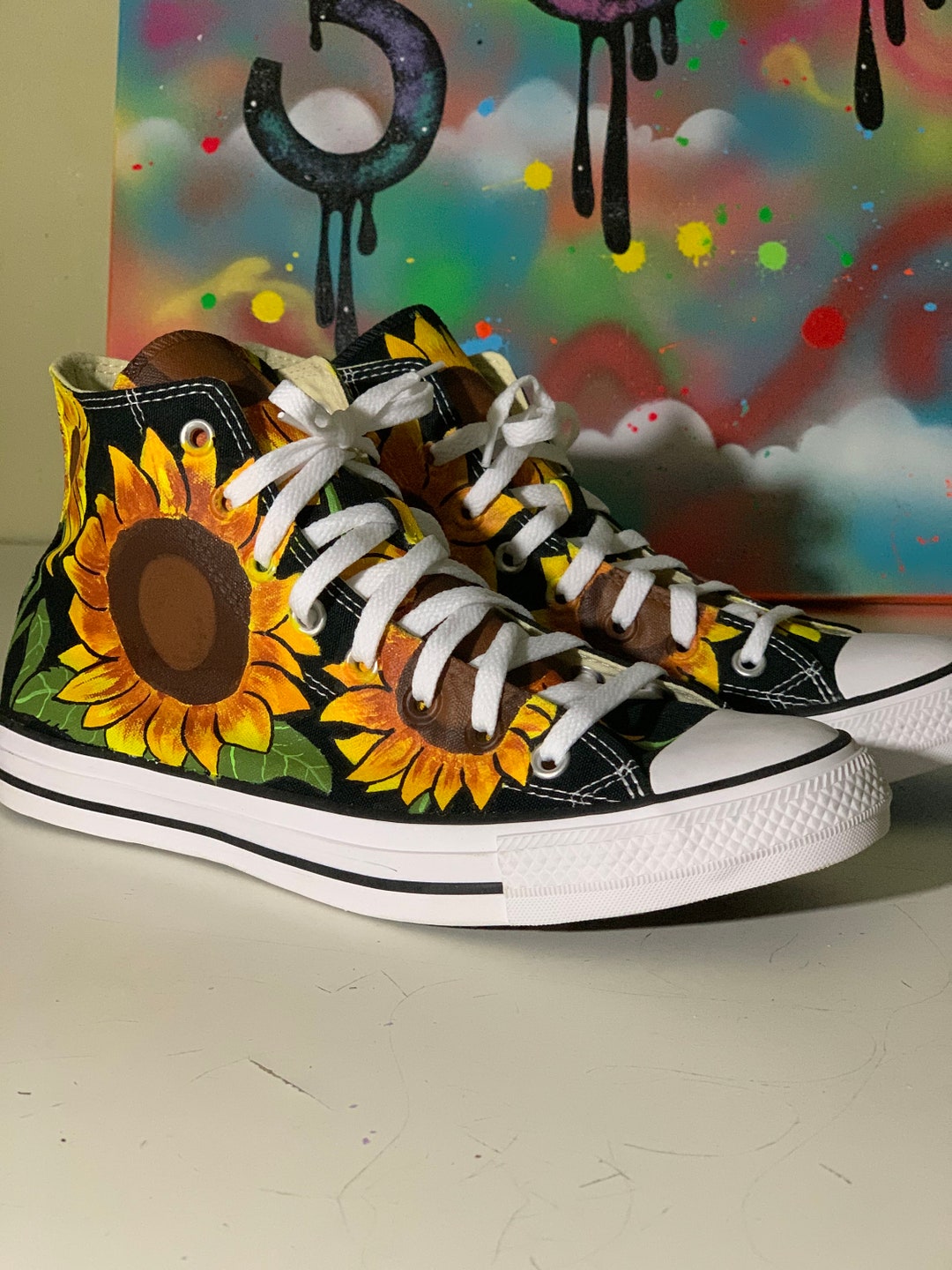 Sunflower Converse Allstars Chuck Taylors Custom Hand Painted - Etsy