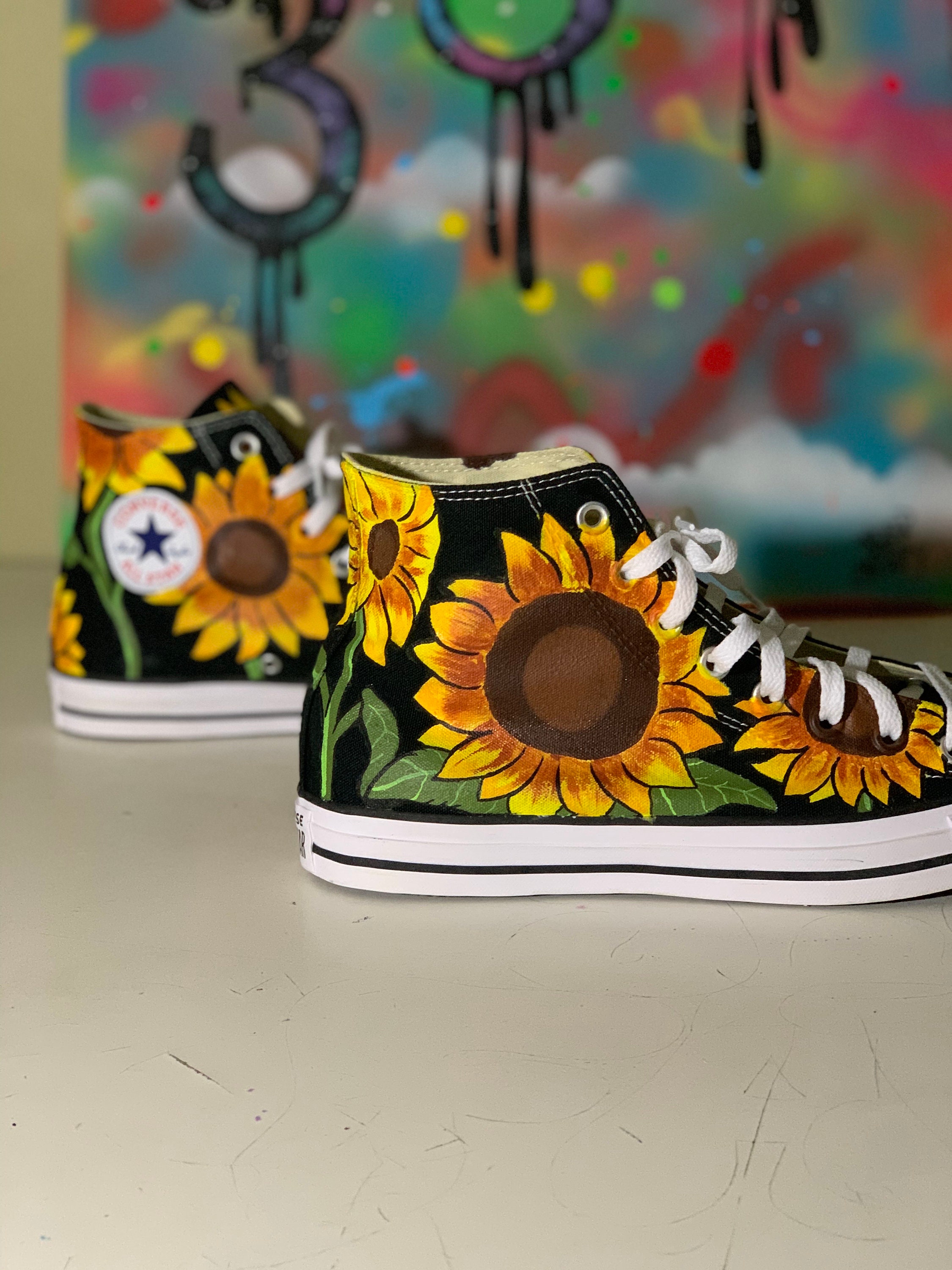 Sunflower Converse Allstars Chuck Taylors Custom Hand Painted - Etsy