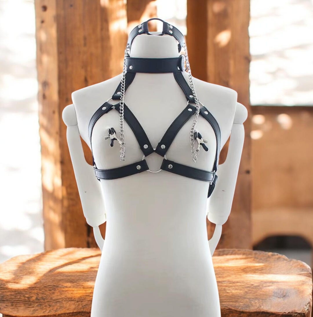 Sex Bondage Neck Collar Nipple Clamp SM Toy for Women Men BDSM Chest Harness Breast Restraints ...