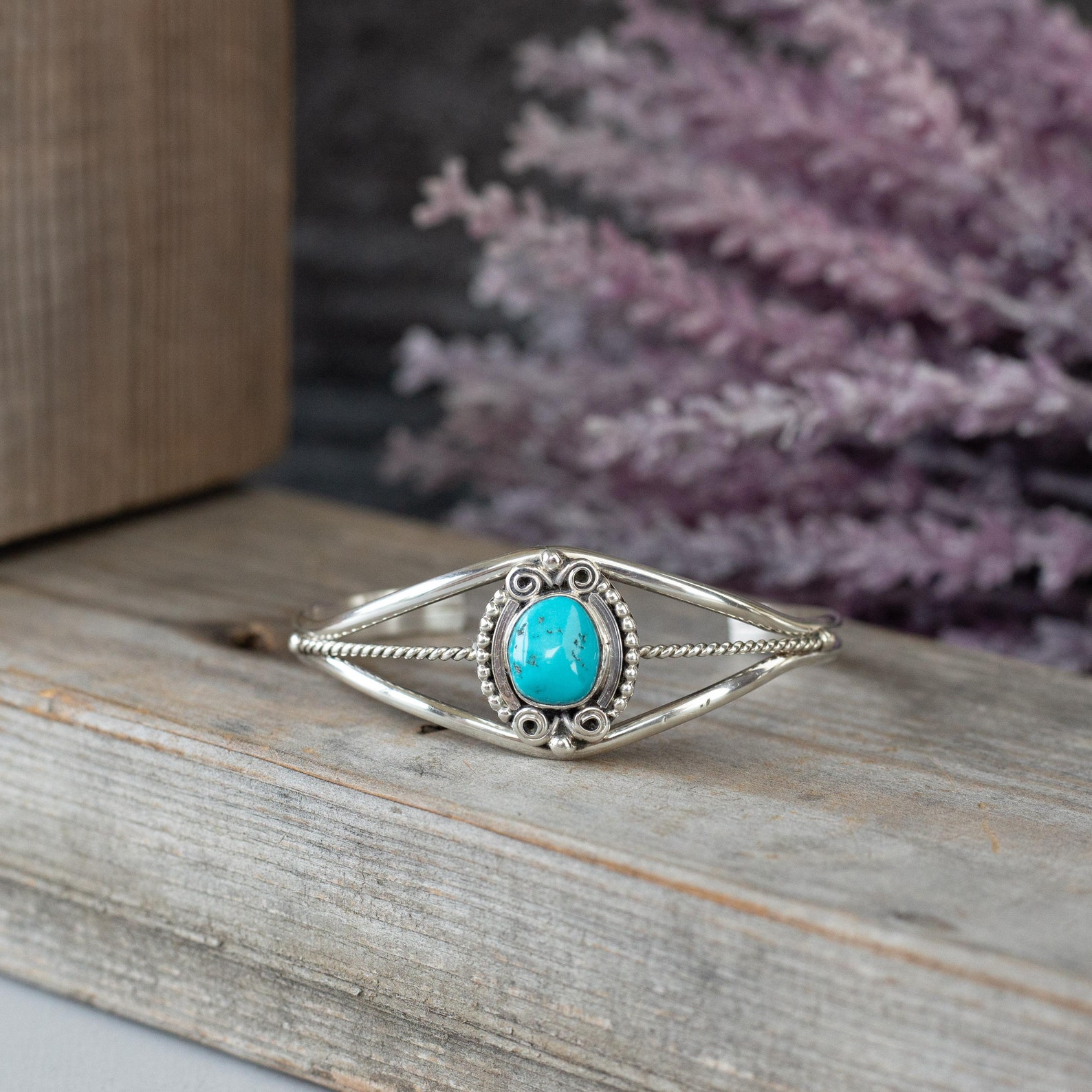 Native American Made Sterling Silver Blue Turquoise Split Shank Cuff ...